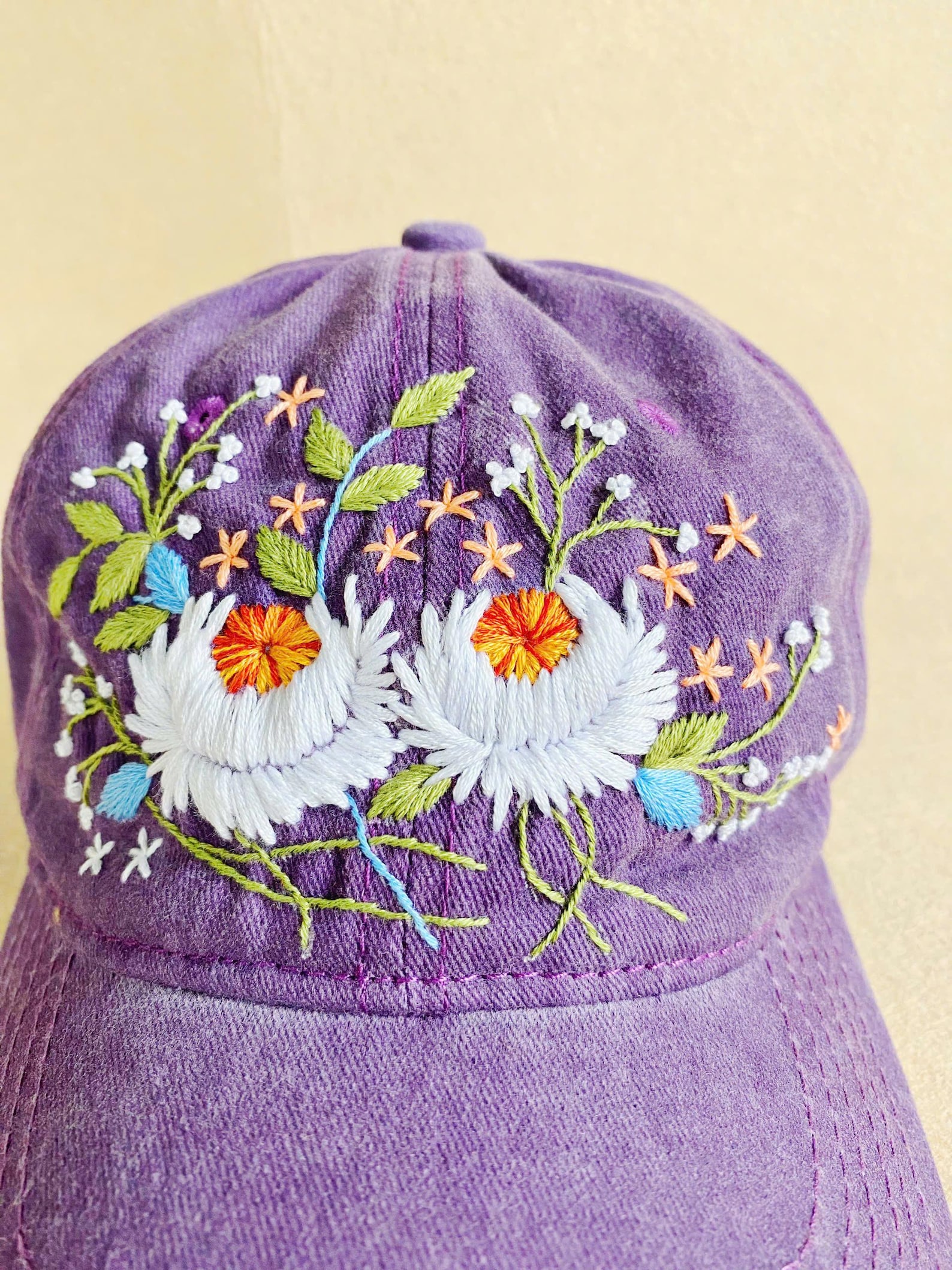 Embroidered Floral Baseball Cap, Custom Denim Hat, Gift for Her - Etsy