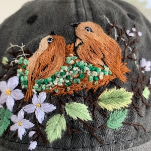 Embroidered Baseball Cap, Floral Bird Design, Custom Hat - Etsy