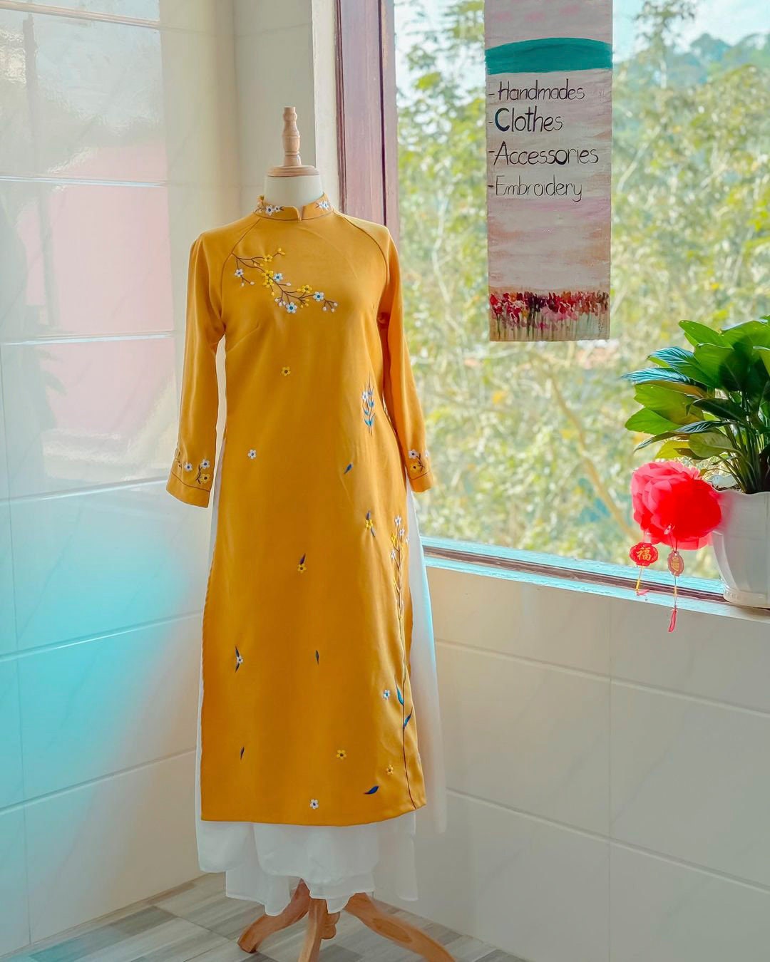 Ao Dai Linen, Handmade Embroidery Ao Dai, Ao Dai Plus Size, Embroidered ...