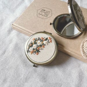 Hand Embroidered Pocket Mirror, Floral Embroidered Compact Mirror ...