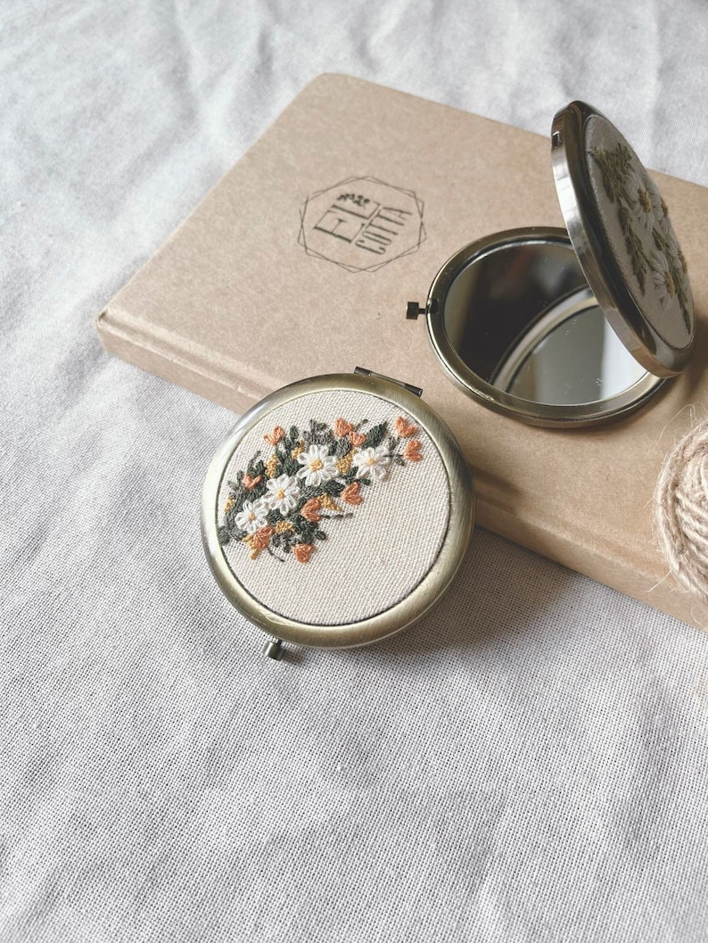 Hand Embroidered Pocket Mirror Floral Embroidered Compact - Etsy