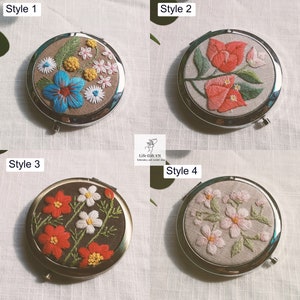 Floral Hand-embroidered Pocket Mirror, Compact Mirror, Bridesmaid Gift ...