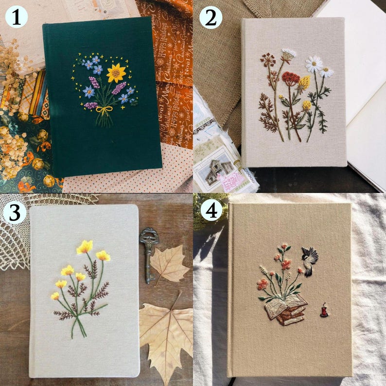 Personalized Embroidered Floral Notebook, A5 Cloth Cover Journal - Etsy