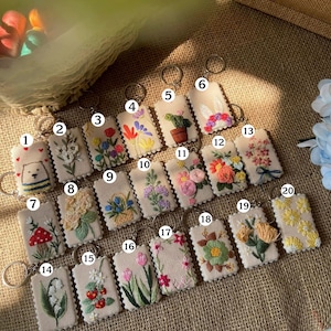 Custom Hand Embroidered Keychain, Flower Embroidered Keychain ...