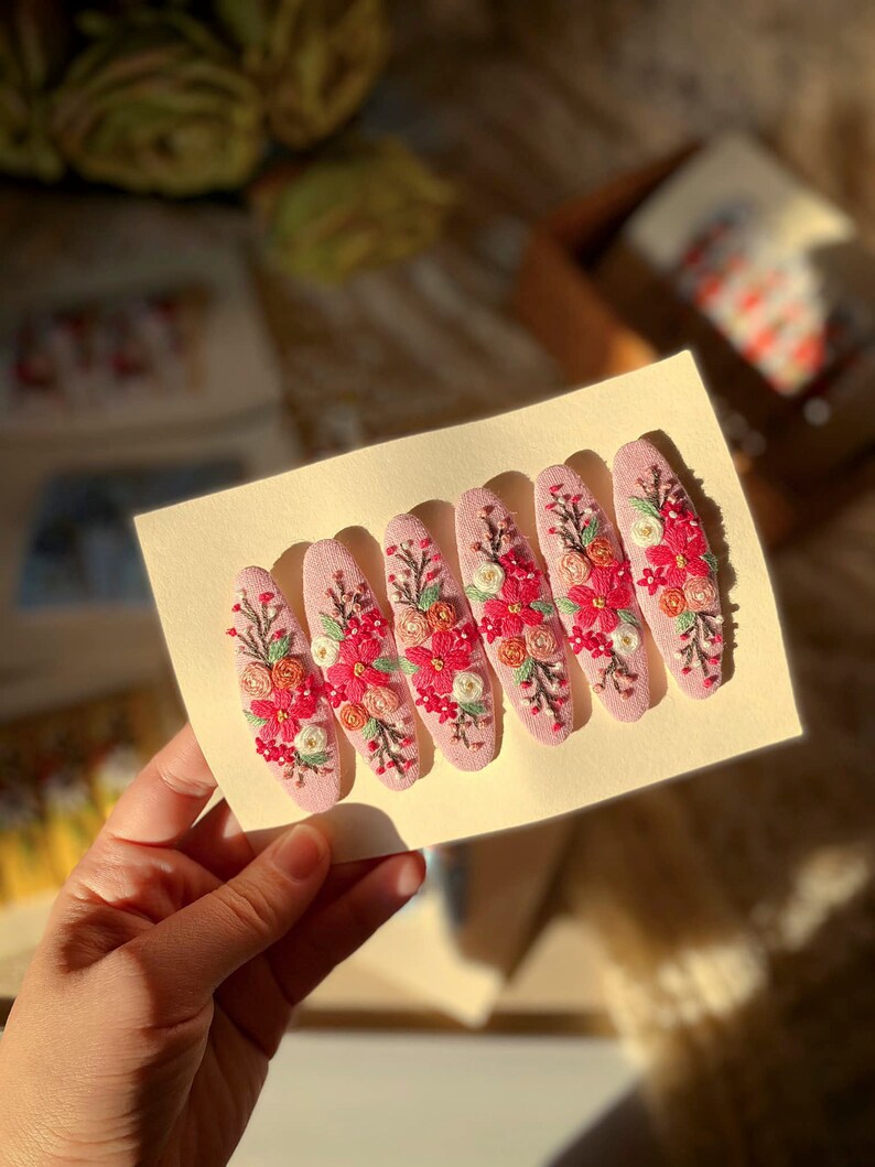 Flower Embroidered Hair Clip, Handmade Embroidered Hair Clip, Cute ...
