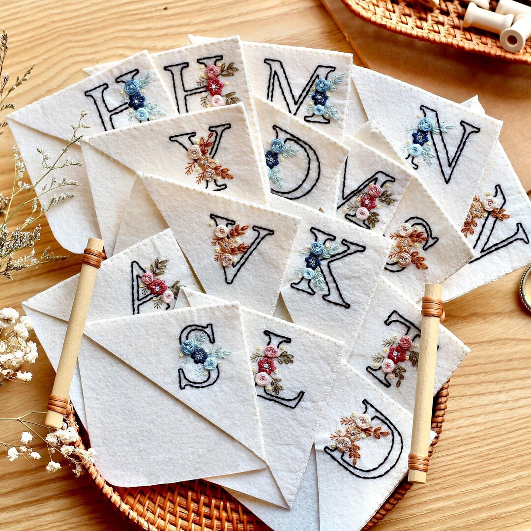 Embroidered Initial Corner Bookmark, Personalized Letter, Triangle ...