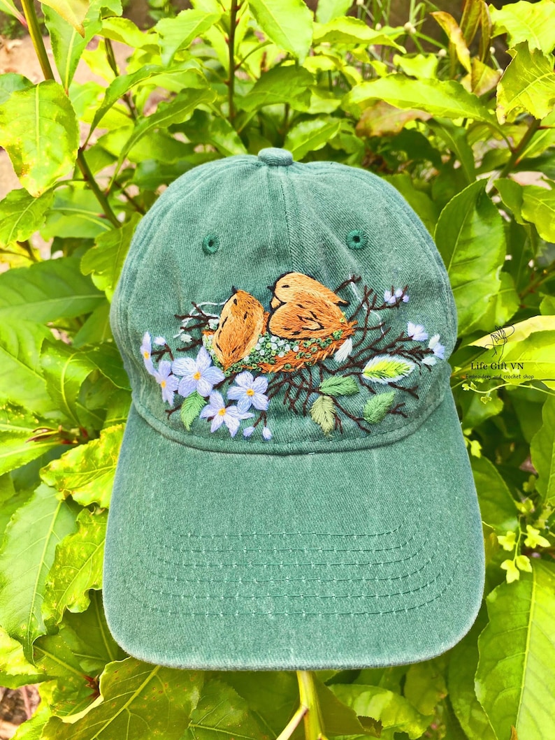 Embroidered Baseball Cap, Floral Bird Design, Custom Hat - Etsy
