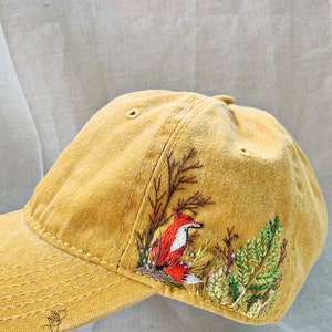 Fox Embroidered Baseball Cap, Custom Hand Embroidered Hat, Personalized ...