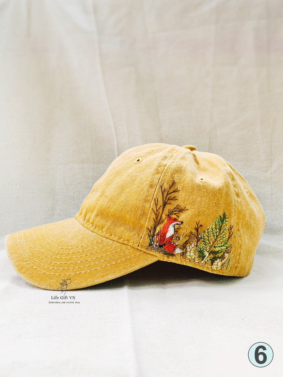 Fox Embroidered Baseball Cap, Custom Hand Embroidered Hat, Personalized ...