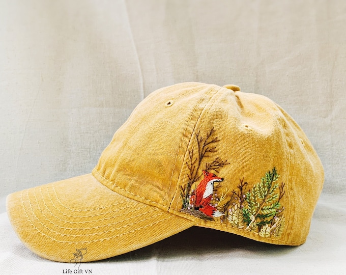Fox Embroidered Hat, Baseball Cap, Red Fox Cap, Fox Hat, Dad Hat, Mom ...