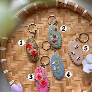 Custom Hand Embroidered Keychain, Flower Embroidered Keychain ...