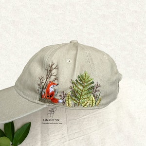 Fox Embroidered Baseball Cap, Custom Hand Embroidered Hat, Personalized ...