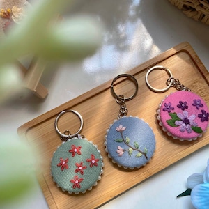 Custom Hand Embroidered Keychain, Flower Embroidered Keychain ...