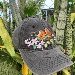 Embroidered Baseball Cap, Floral Bird Design, Custom Hat - Etsy