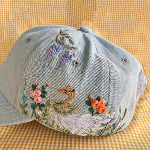 Hand-embroidered Duck Baseball Cap With Flowers, Summer Cap, Custom ...