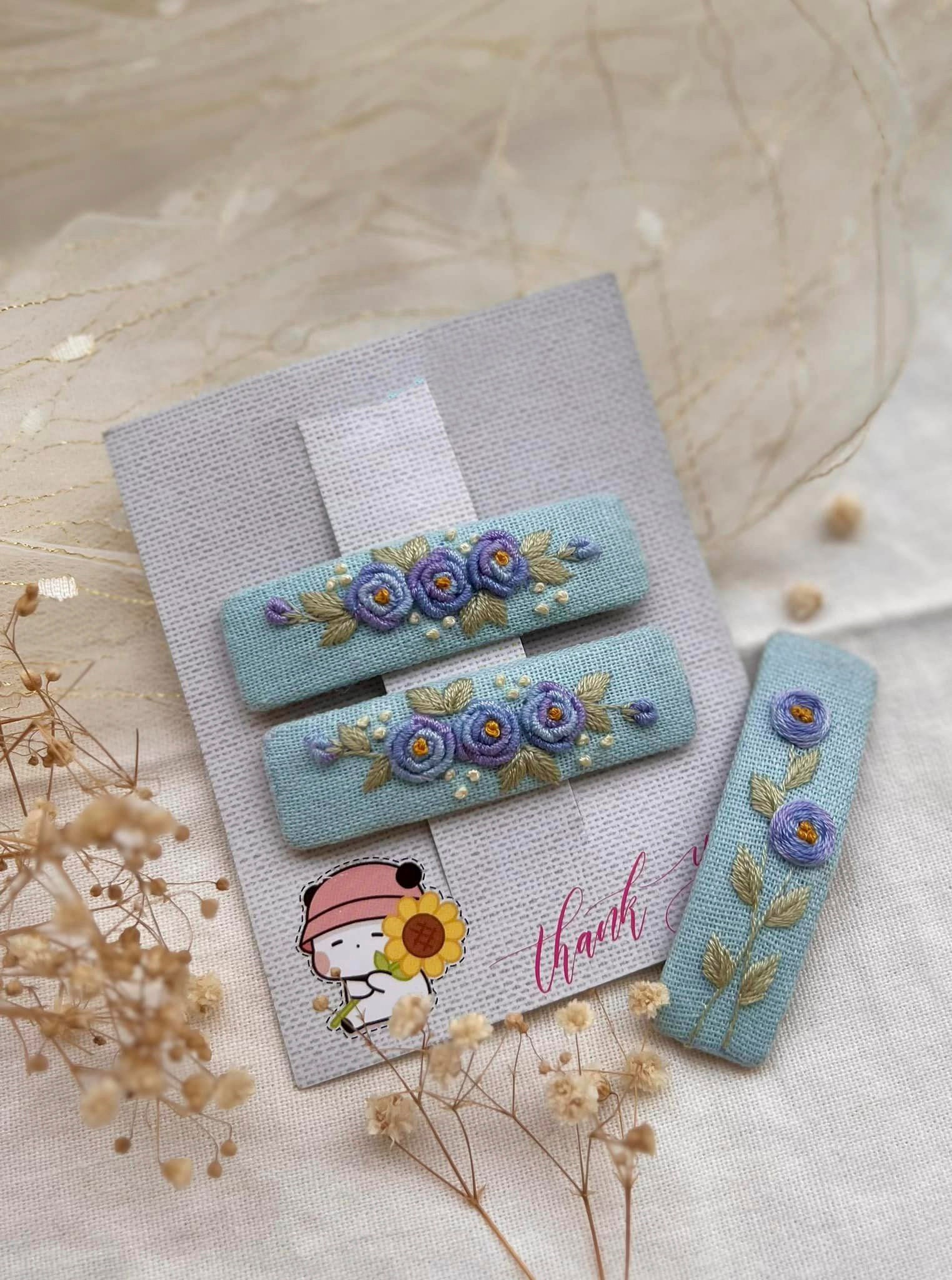 Handmade Embroidered Hair Clip, Flower Embroidered Hair Clip, Cute ...