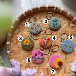 Custom Hand Embroidered Keychain, Flower Embroidered Keychain ...