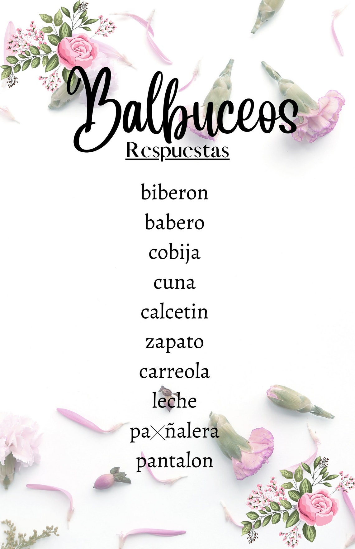 Juego Para Baby Shower/ Balbuceos/ Juego Imprimible/ Descarga Digital ...