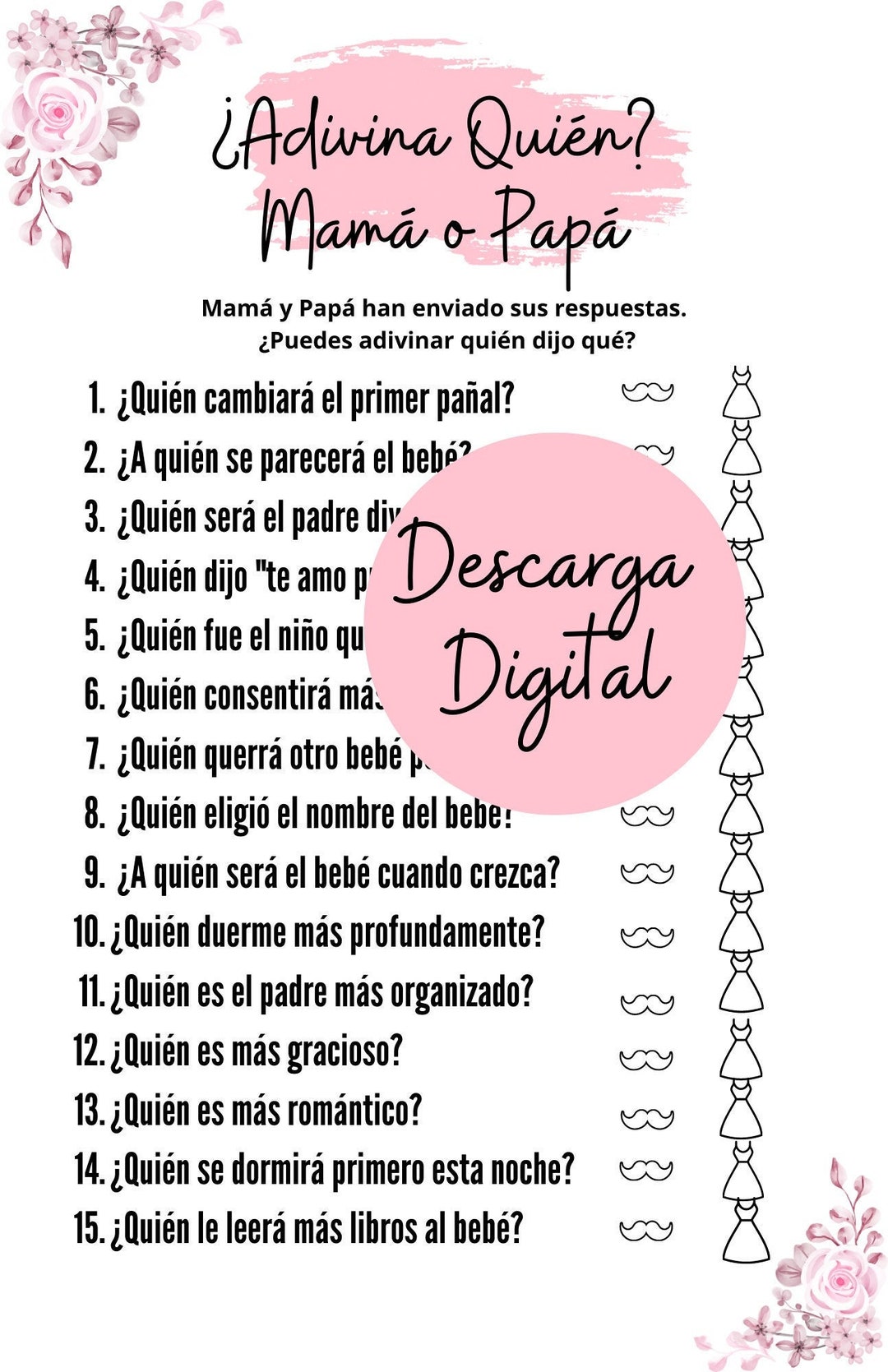 Juego Para Baby Shower/ Adivina Quien/ Juego Imprimible/ Descarga ...