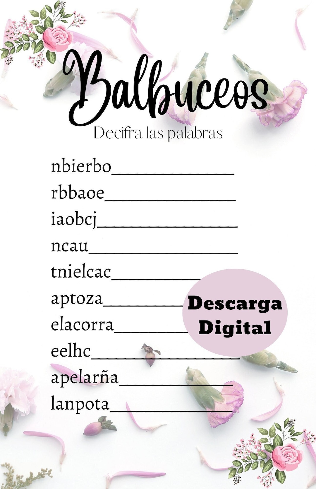 Juego Para Baby Shower/ Balbuceos/ Juego Imprimible/ Descarga Digital ...