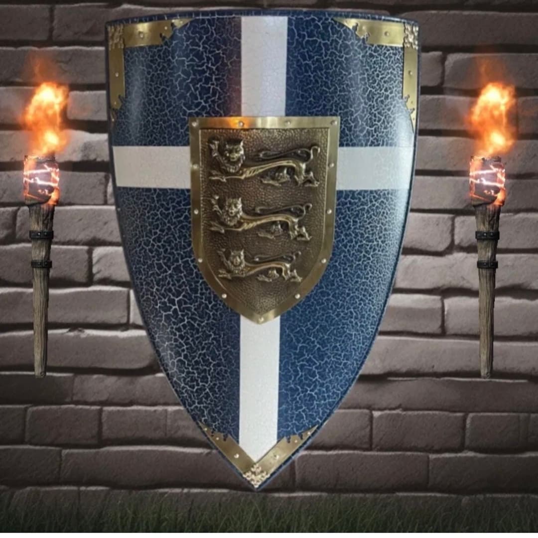 Knight Templar Shield 3 Lions Emblem Lightening Blue Metal 30 X 19 Inch ...