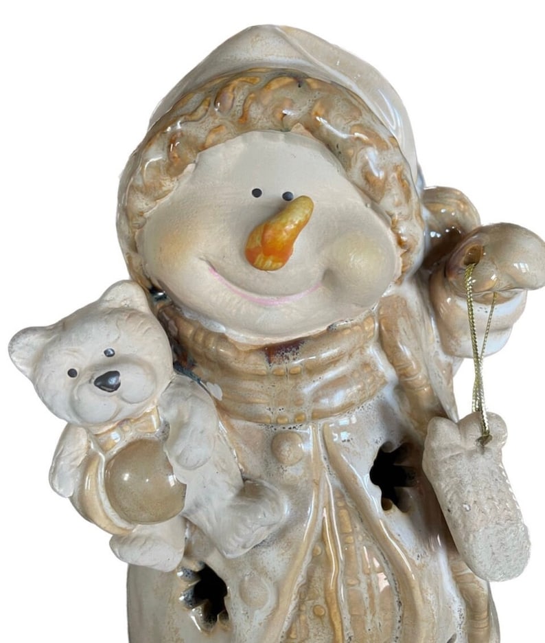Vintage Beige Snowmen Ceramic Glazed Christmas Lightup Figurine Night ...