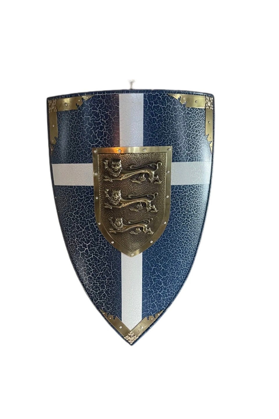 Knight Templar Shield 3 Lions Emblem Lightening Blue Metal 30 X 19 Inch ...