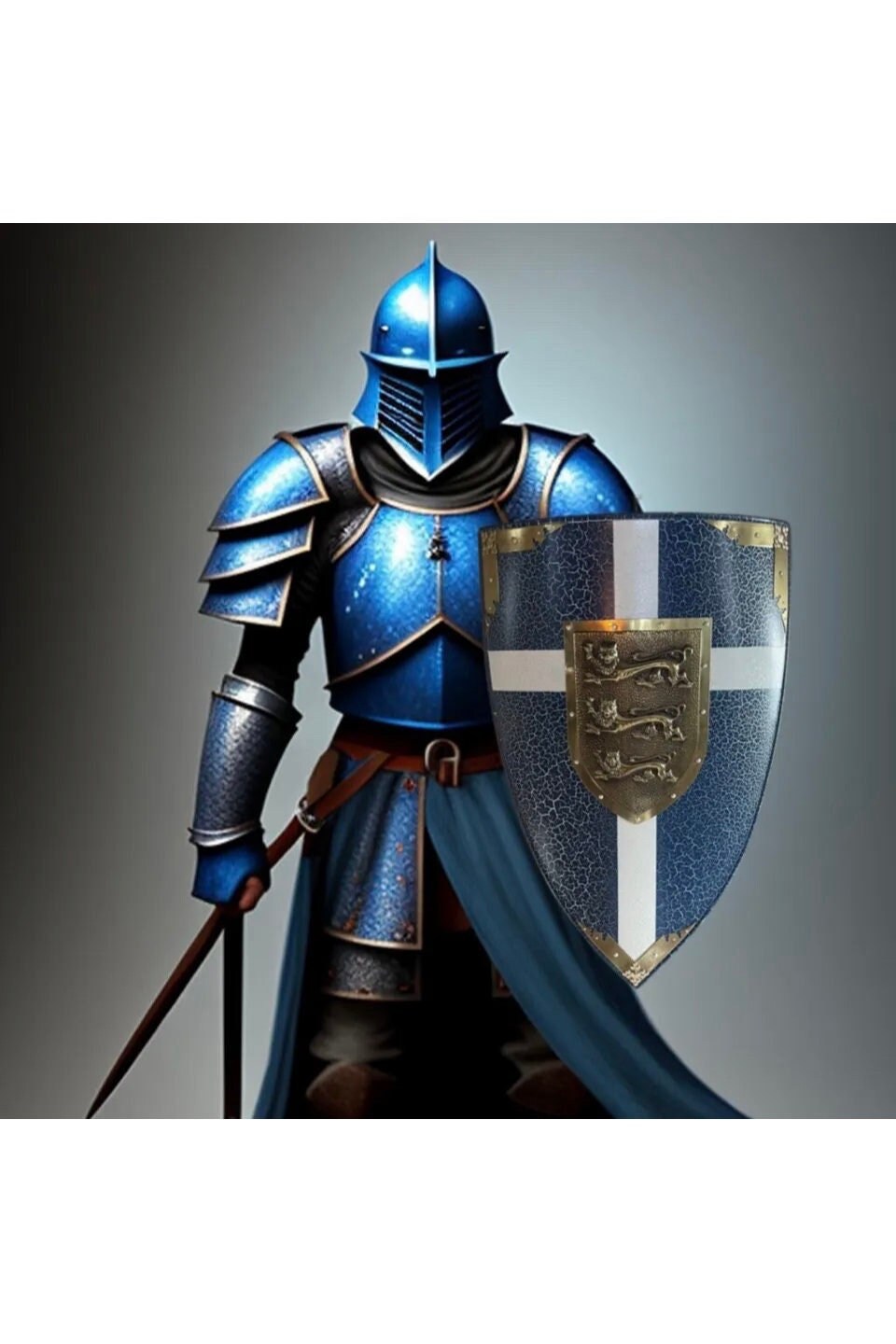 Knight Templar Shield 3 Lions Emblem Lightening Blue Metal 30 X 19 Inch ...