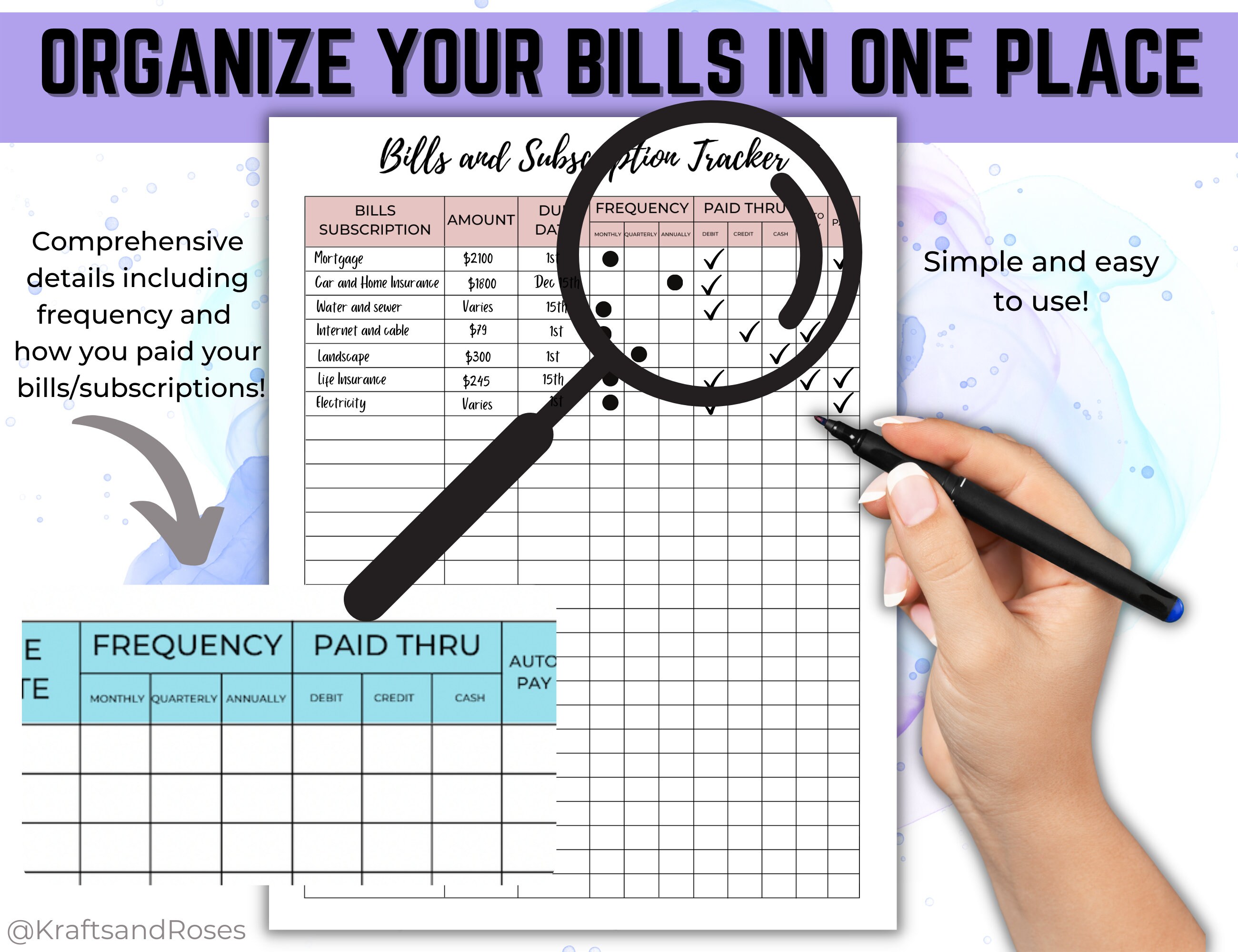 Bills and Subscription Tracker Printable | Instant Download PDF ...