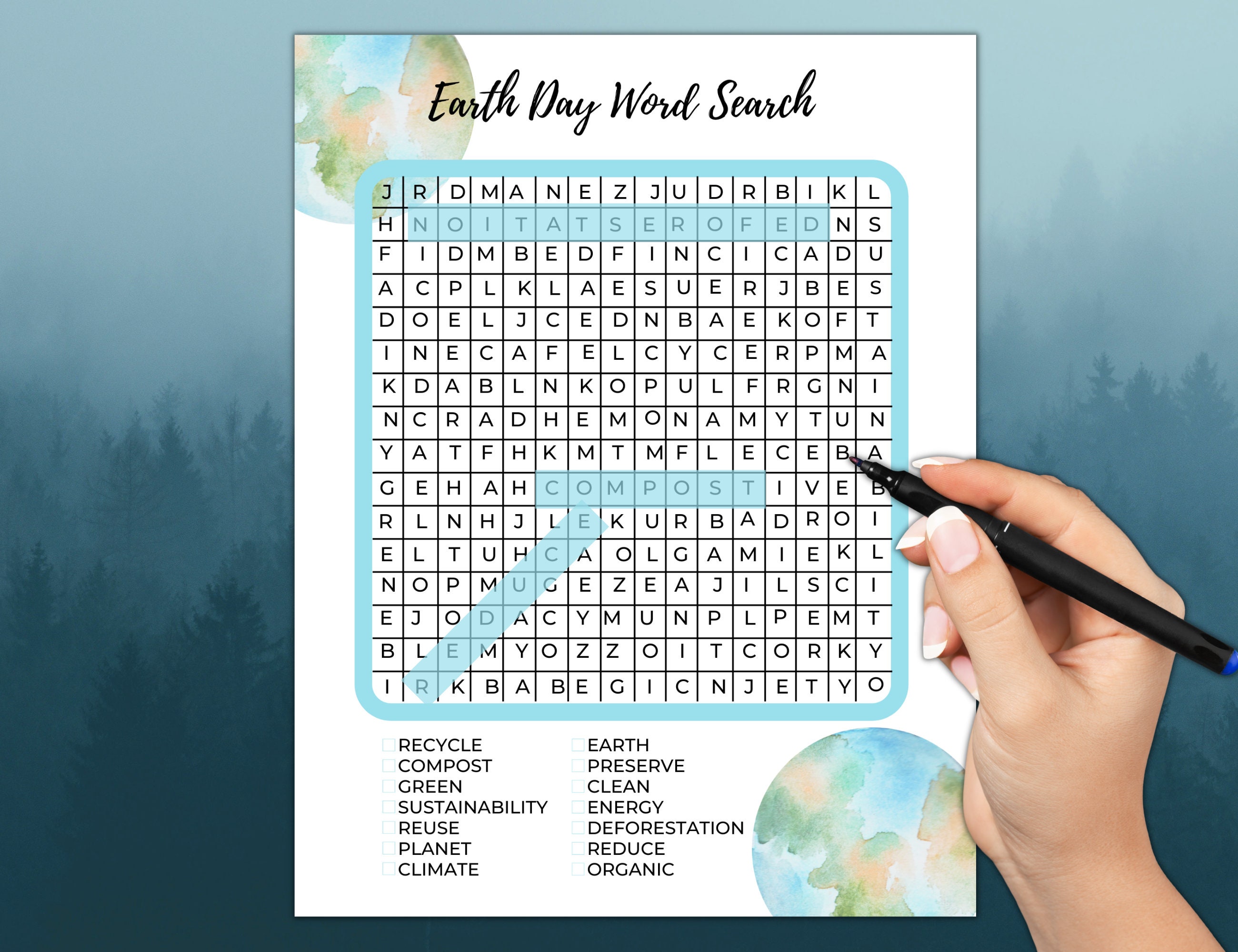 Earth Day Word Search Activity for Adults and Kids| Printable | Instant ...