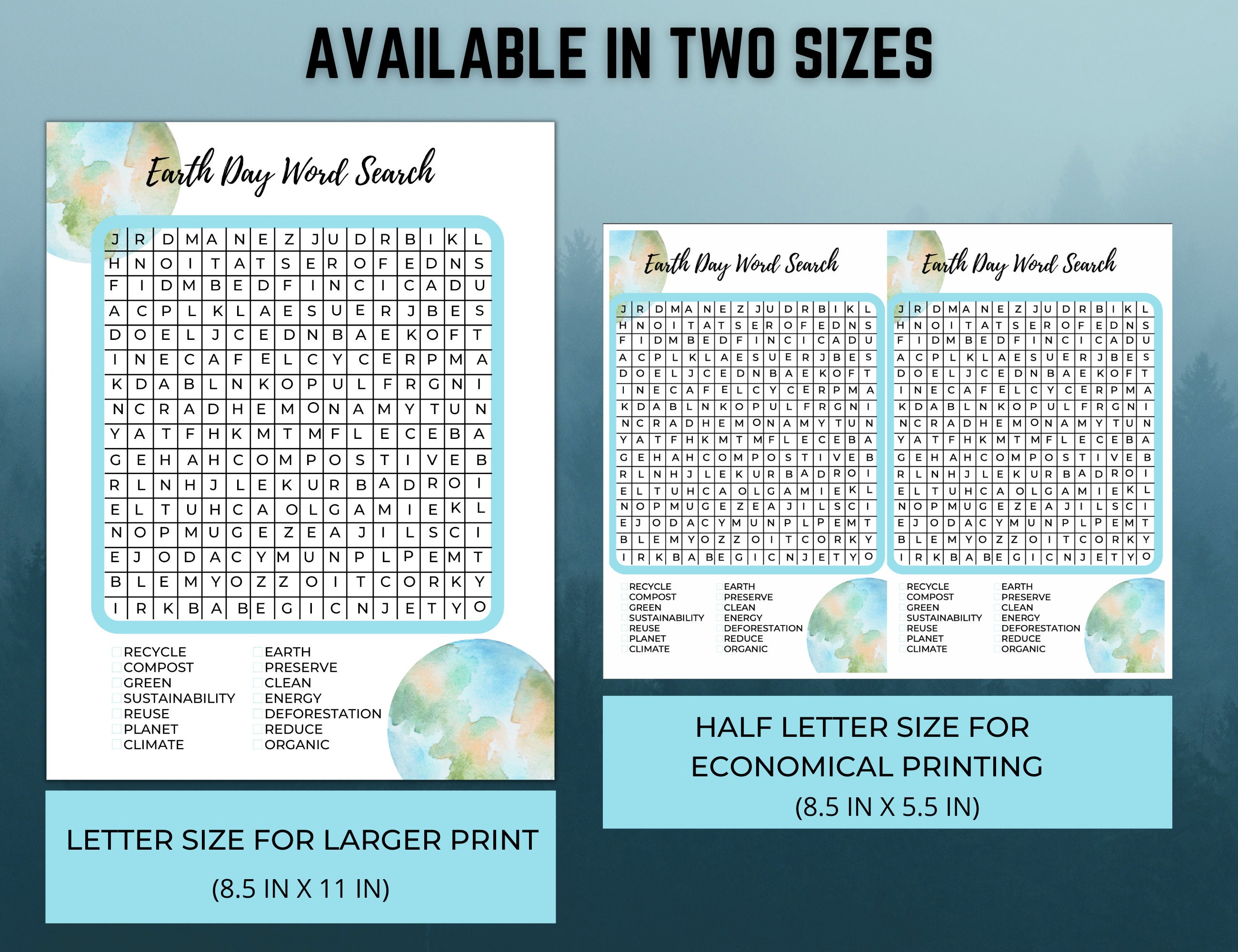 Earth Day Word Search Activity for Adults and Kids| Printable | Instant ...