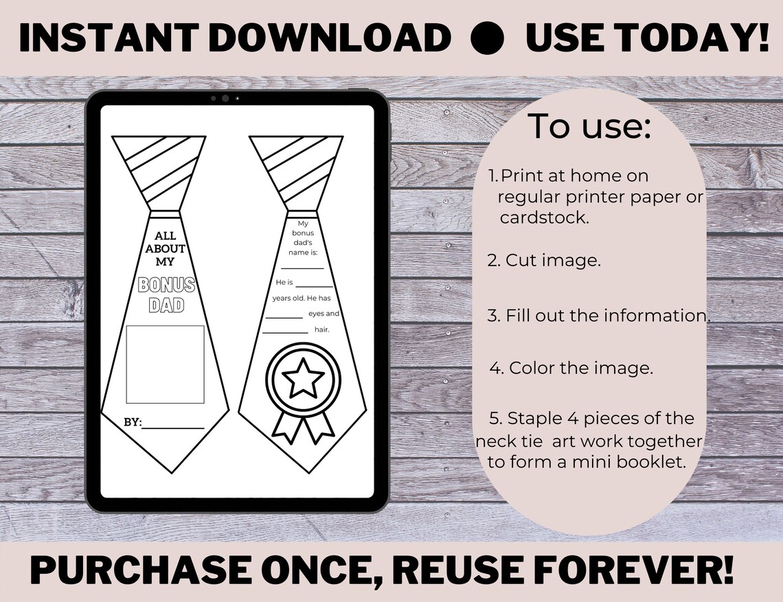 Printable All About Bonus Dad | 2022 Father's Day Coloring Activity ...