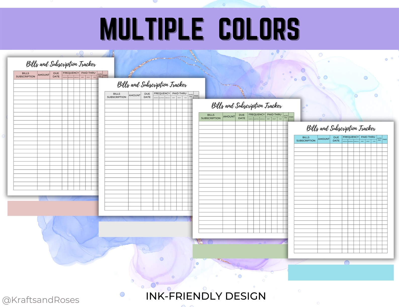 Bills and Subscription Tracker Printable | Instant Download PDF ...