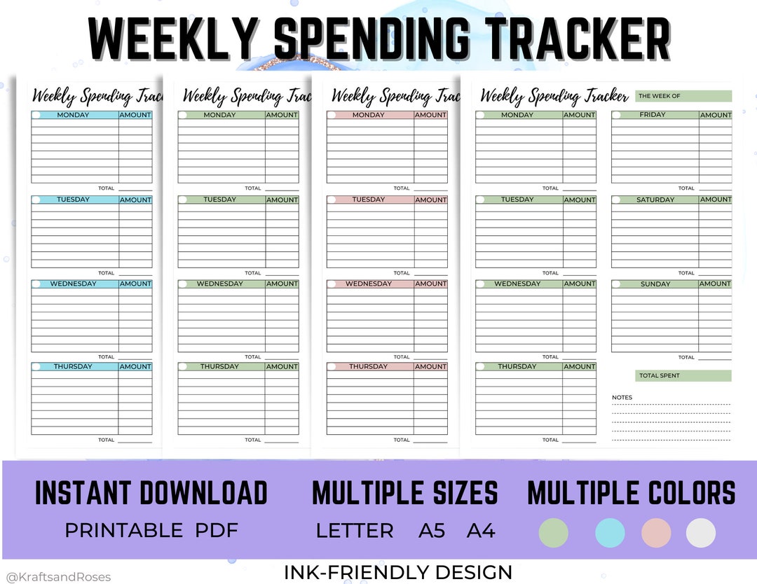 Undated Weekly Spending Tracker Log | Weekly Transaction Log | Weekly ...