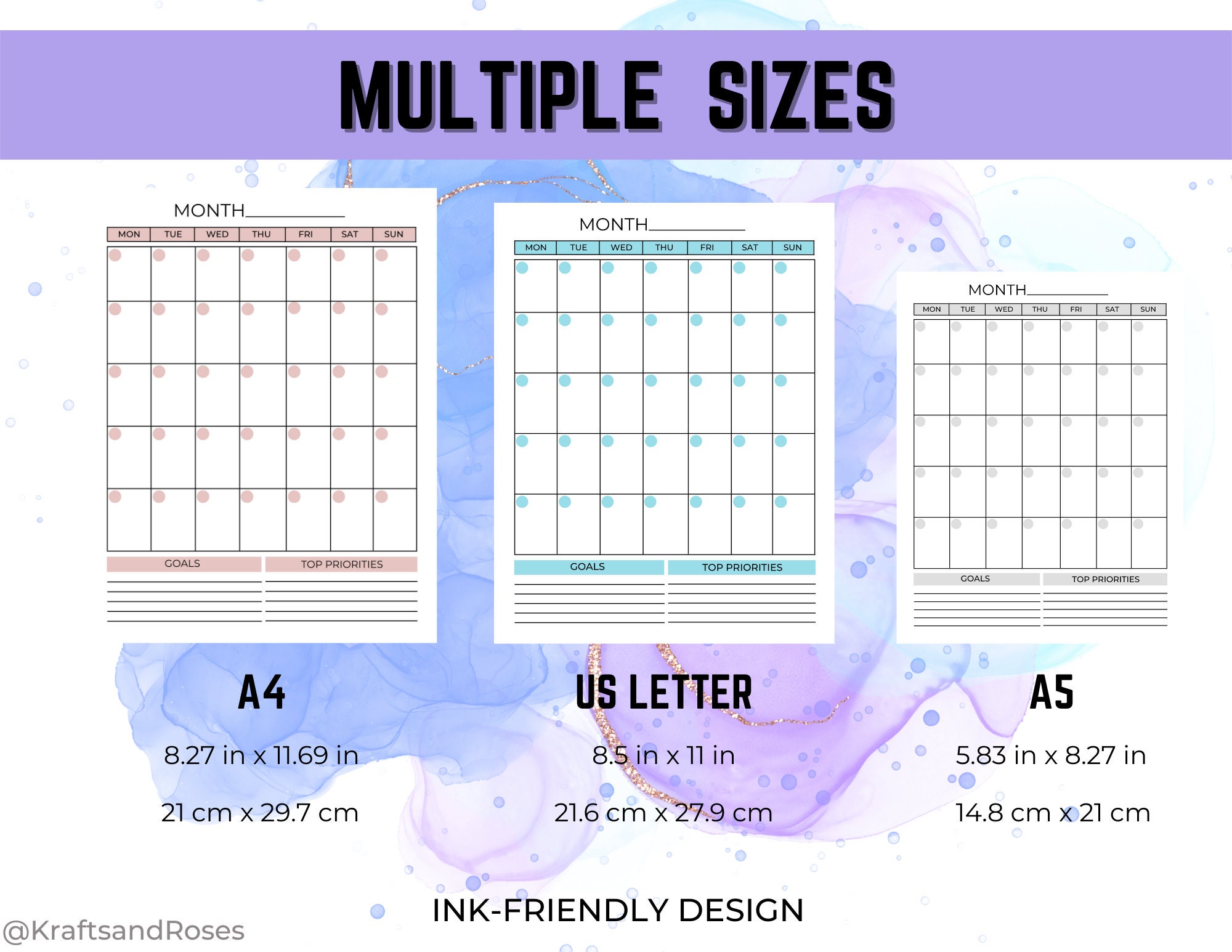 Undated Monthly Calendar | Printable Calendar | Instant Download PDF ...