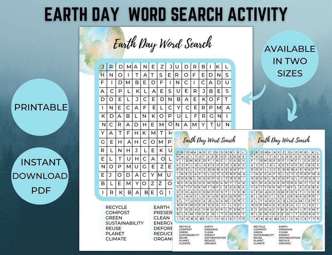 Earth Day Word Search Activity for Adults and Kids| Printable | Instant ...
