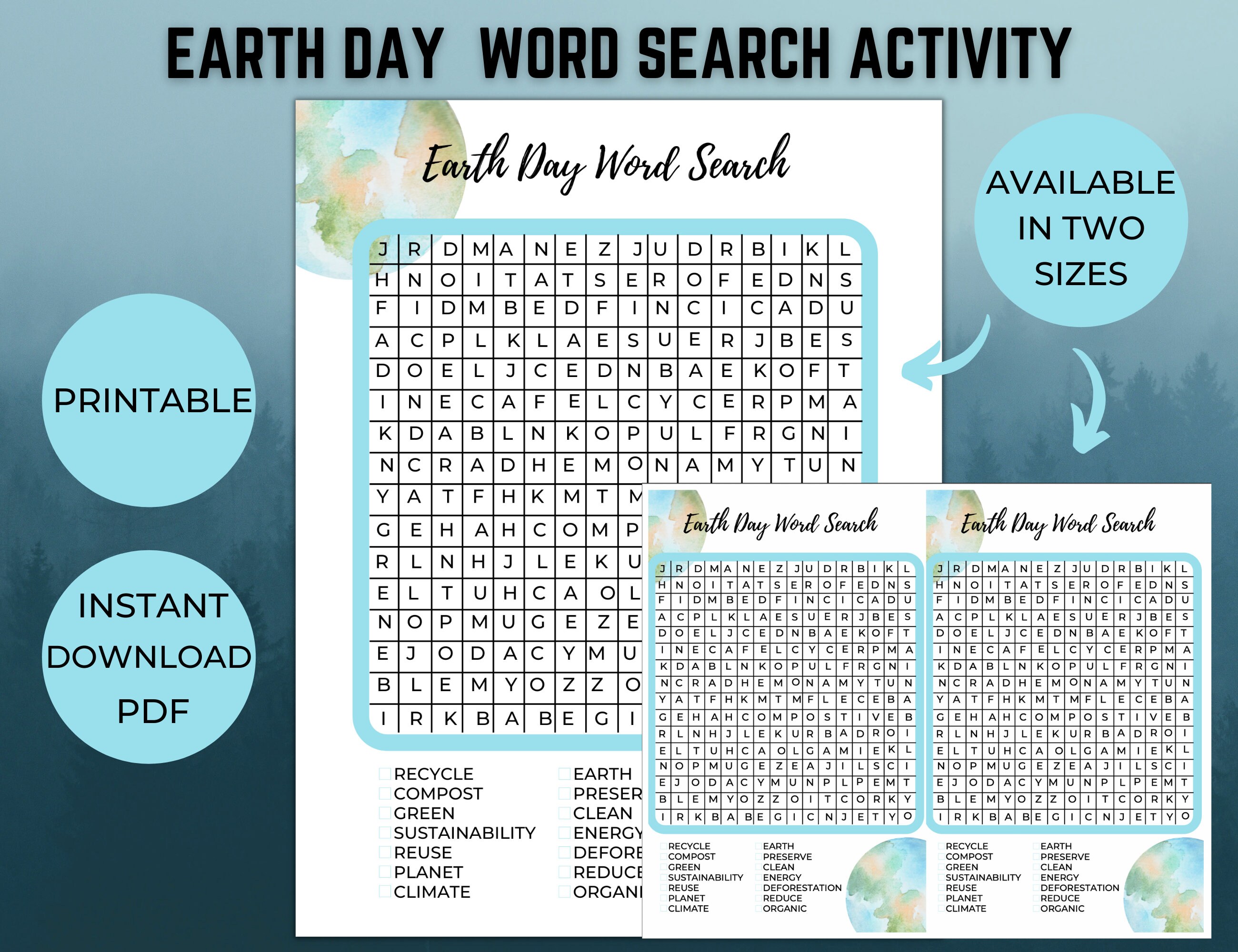 Earth Day Word Search Activity for Adults and Kids| Printable | Instant ...