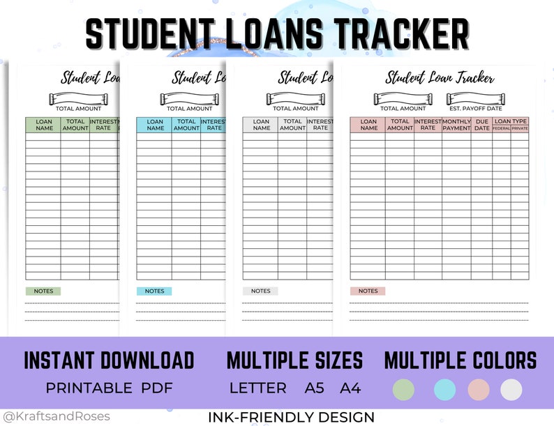 Student Loan Tracker Printable PDF Instant Download Ink Friendly ...