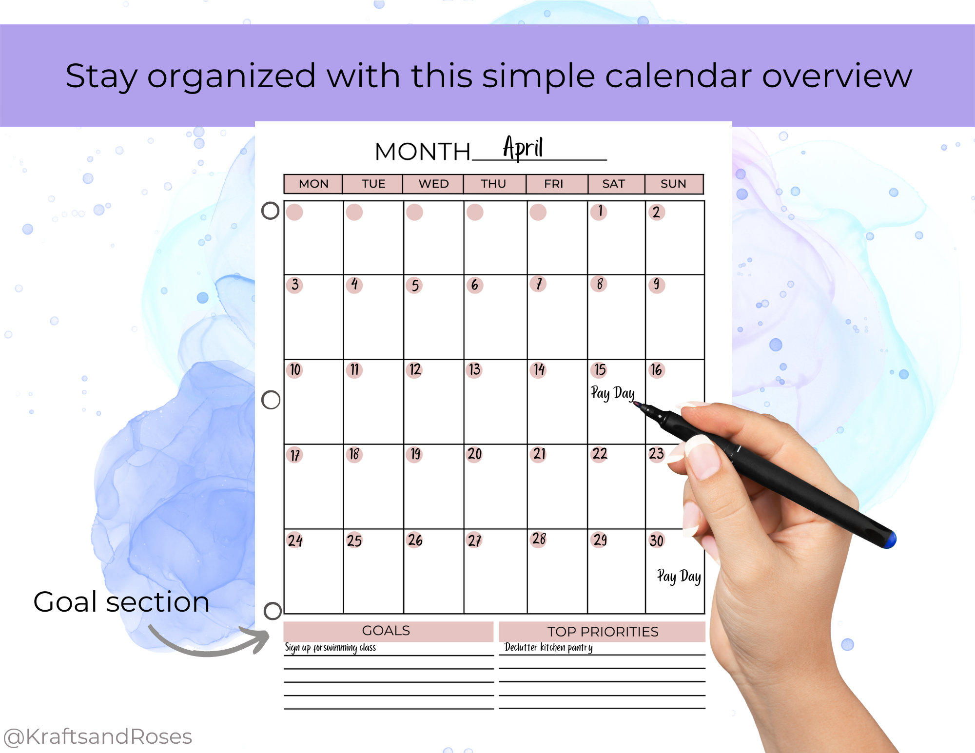 Undated Monthly Calendar | Printable Calendar | Instant Download PDF ...