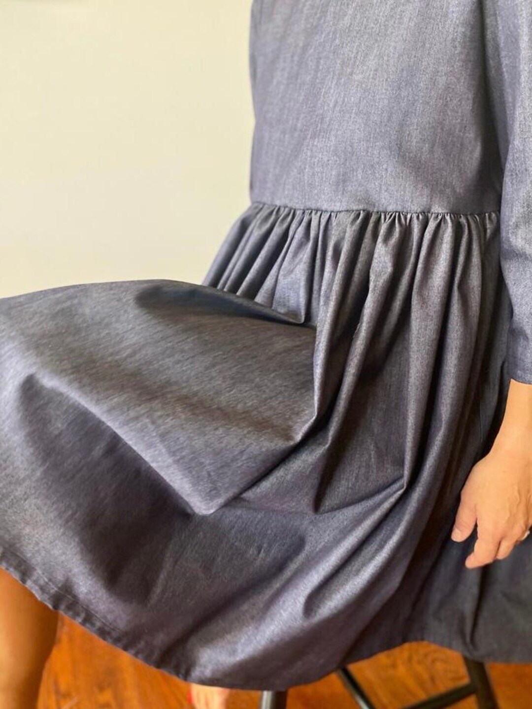 Marie Model Dress in Velvet Striped Jeans Cotton Linen Vicky Black and ...