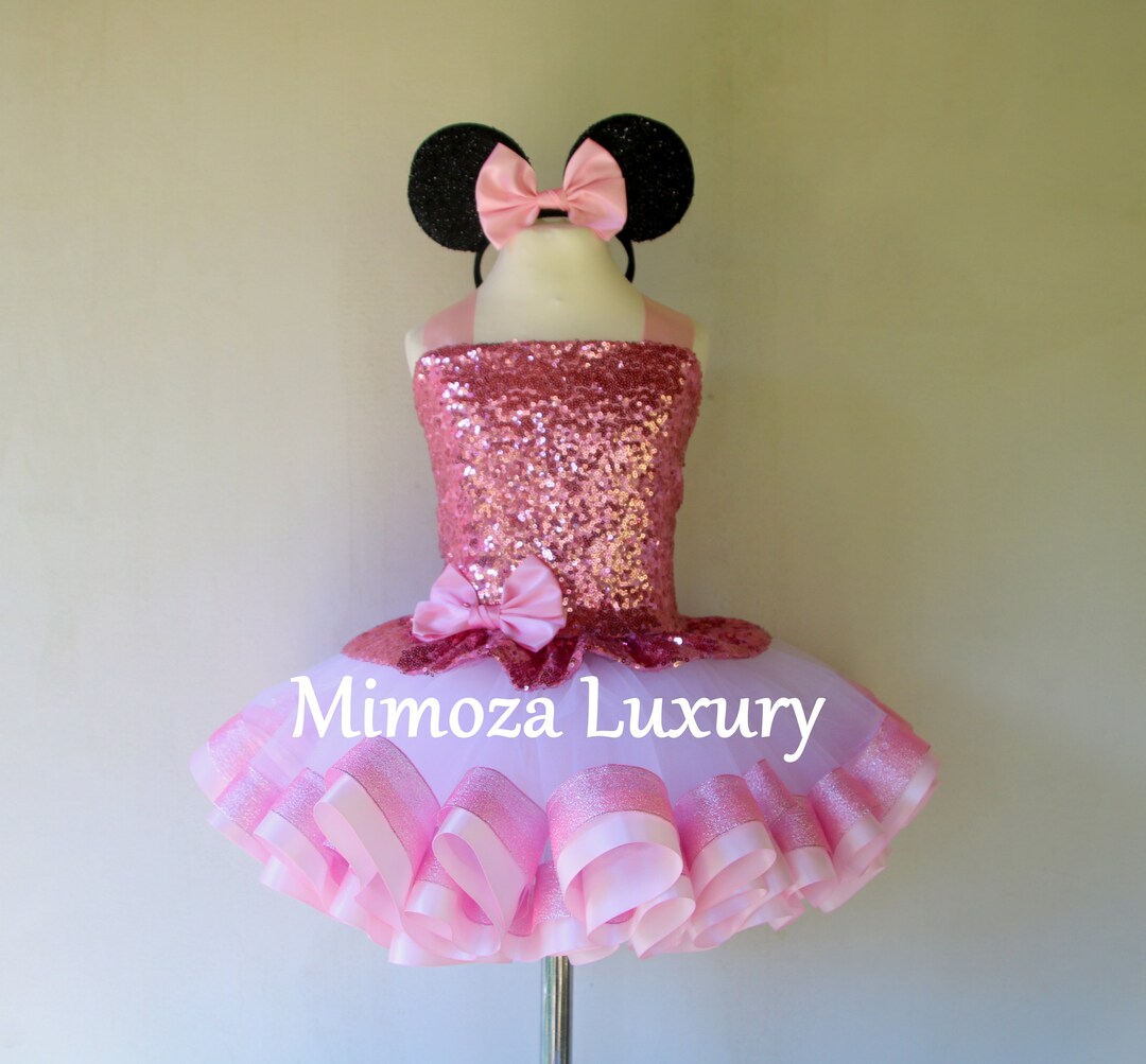 Luxury Pink Minnie Mouse Birthday Tutu Costume, Pink Sequins Minnie ...