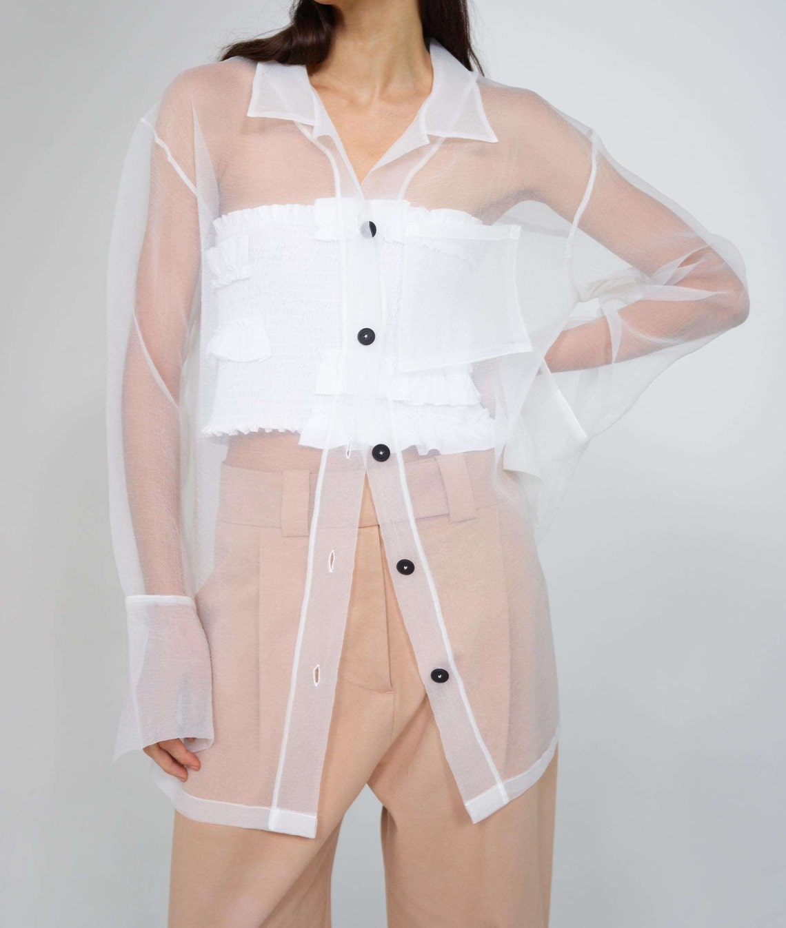 Oversize Organza Shirt Dress White Organza Shirtballoon Etsy