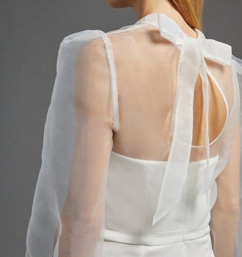 Organza Bow Back High Neck Top/sheer See Through/organza Silk - Etsy