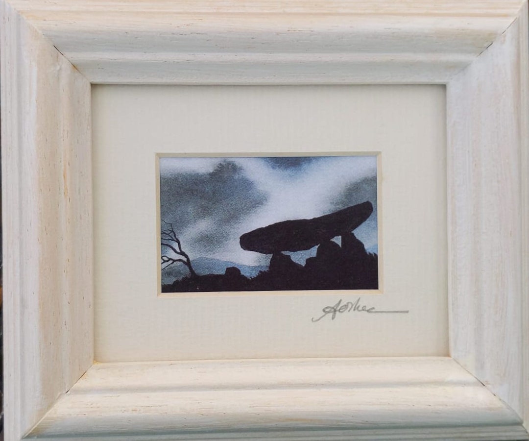 DOLMEN WEDGE TOMB. Miniature Scenes of Ireland, Framed. Watercolour ...