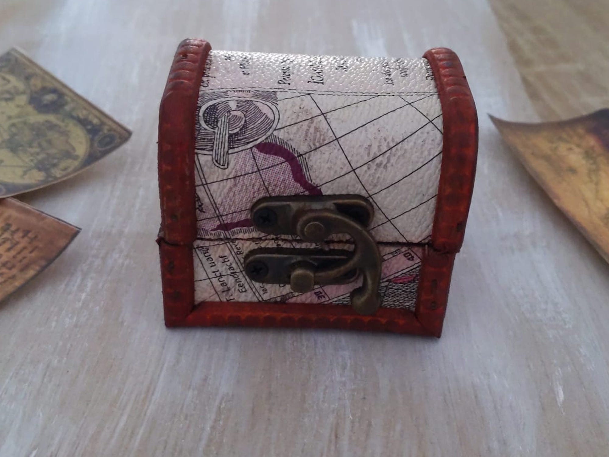 Pirate Treasure Chest With 3 Scrolls Ancient World Map, Pirate Ship ...