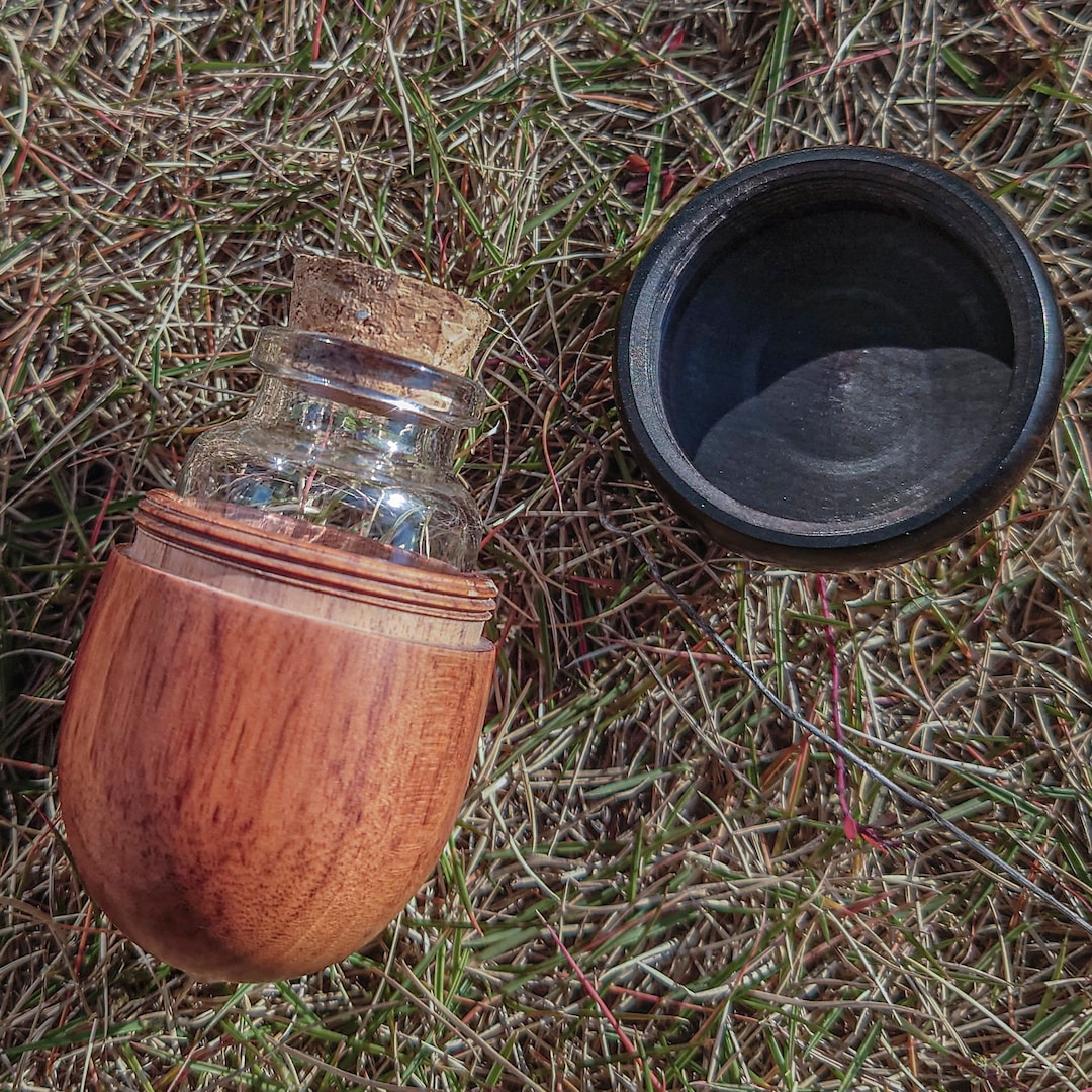 2.56'' Handmade Ebony Acorn Keepsake Box | With Glass Bottle Inside ...