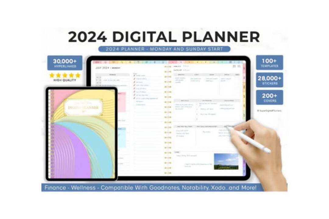 Digital Planner 2024, Monday and Sunday Undated Digital Planners Pdf ...
