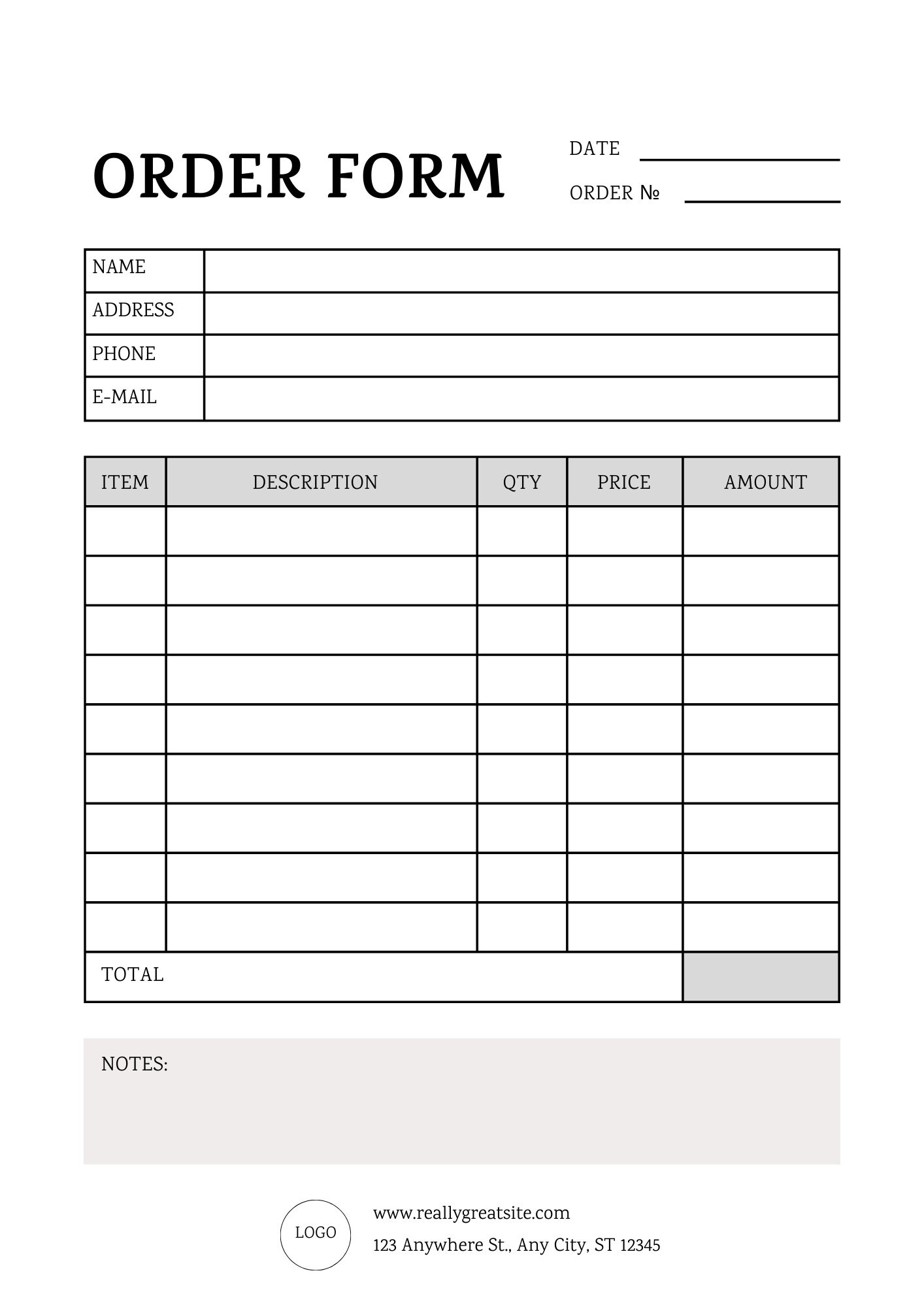 Order Form Order Template Business Invoice Printable - Etsy