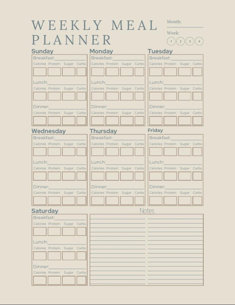 Weekly Meal Planner Printable Food Journal Weekly Food Log and Grocery ...
