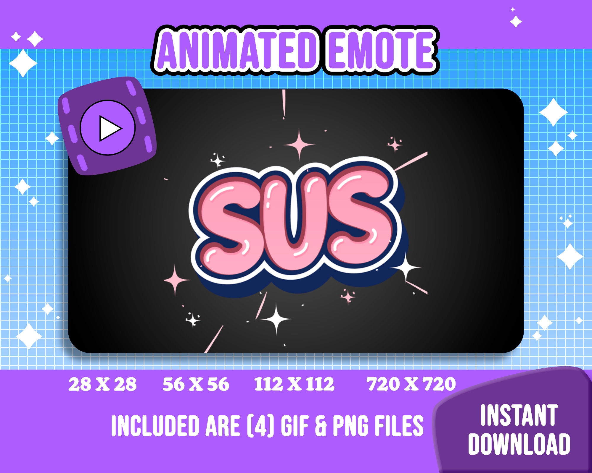 Animated Pink SUS Text Twitch Emote / Static & Animated Twitch Emote ...